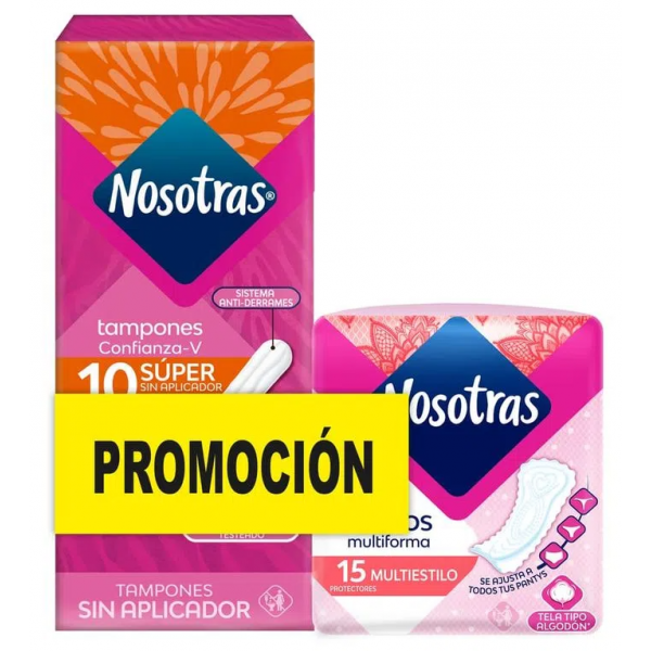Nosotras Tampones Súper sin aplicador Caja X 10 Unidades Gratis protectores Multiestilo